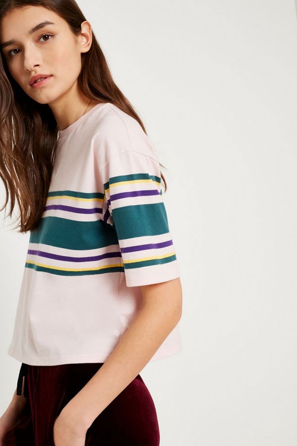 UO Striped Boxy Pink T-Shirt | Urban Outfitters