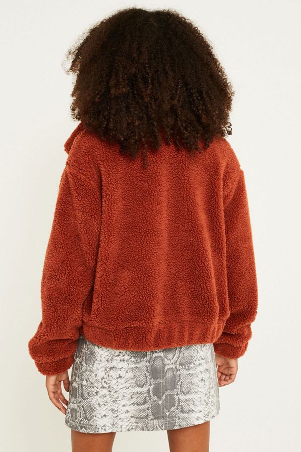 UO Red Cropped Teddy Jacket | Urban Outfitters UK