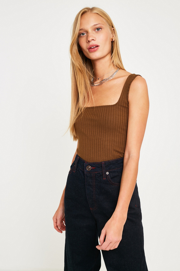 UO Brown Square Neck Ribbed Cami | Urban Outfitters UK
