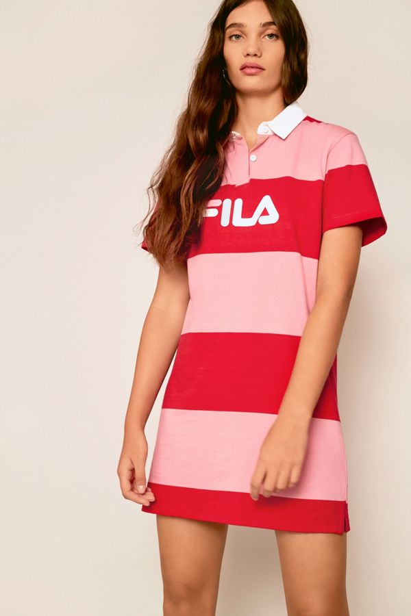 FILA - Robe chemise Sylvia rayée style rugby rose | Urban Outfitters
