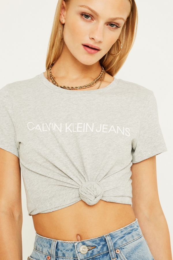 Calvin Klein Jeans Slim-Fit Grey Logo T-Shirt | Urban Outfitters UK
