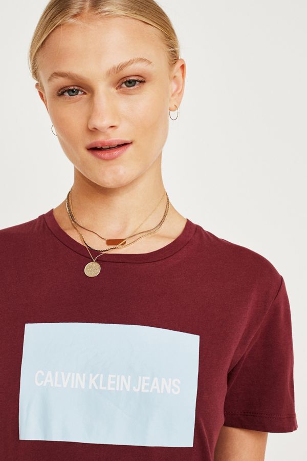 Calvin Klein Jeans Box Logo Red T-Shirt | Urban Outfitters UK