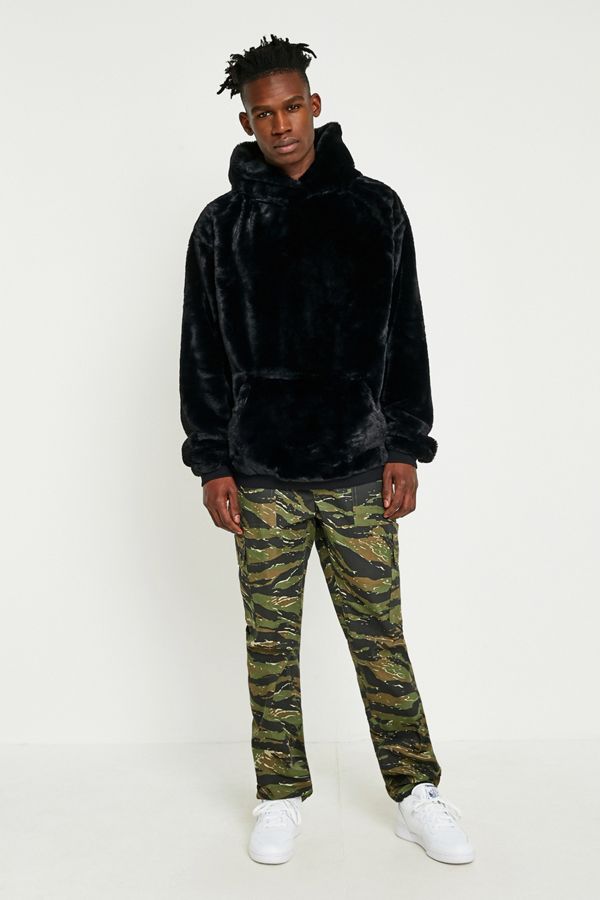 UO Faux Fur Black Hoodie | Urban Outfitters