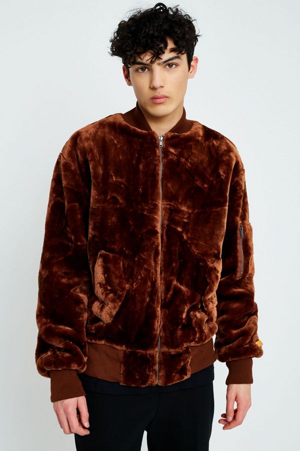 The New County Brown Faux Fur Bomber Jacket | Urban Outfitters
